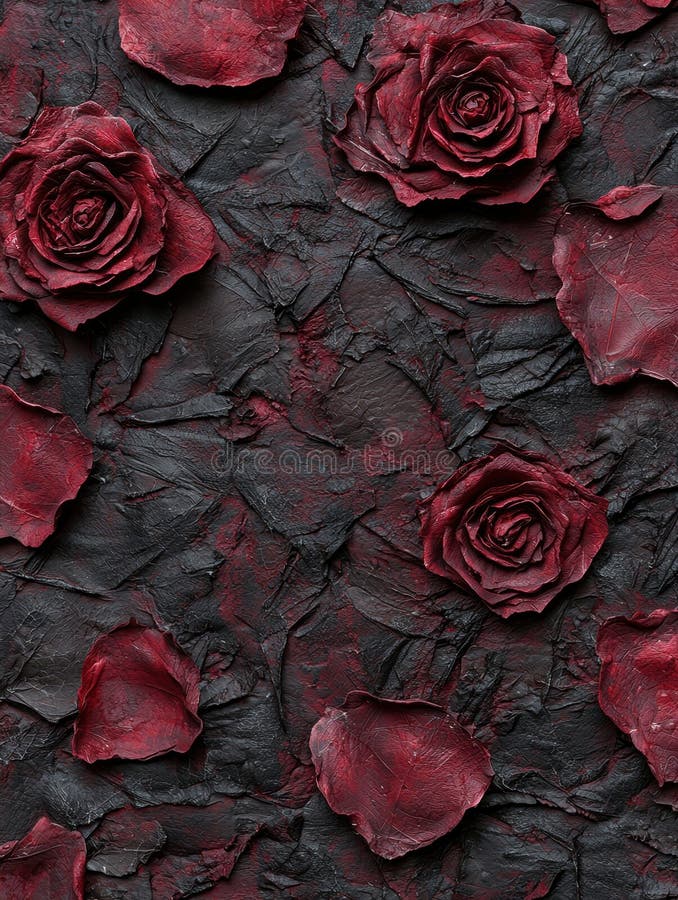 Dark Red Roses on Black Background Stock Illustration - Illustration of ...