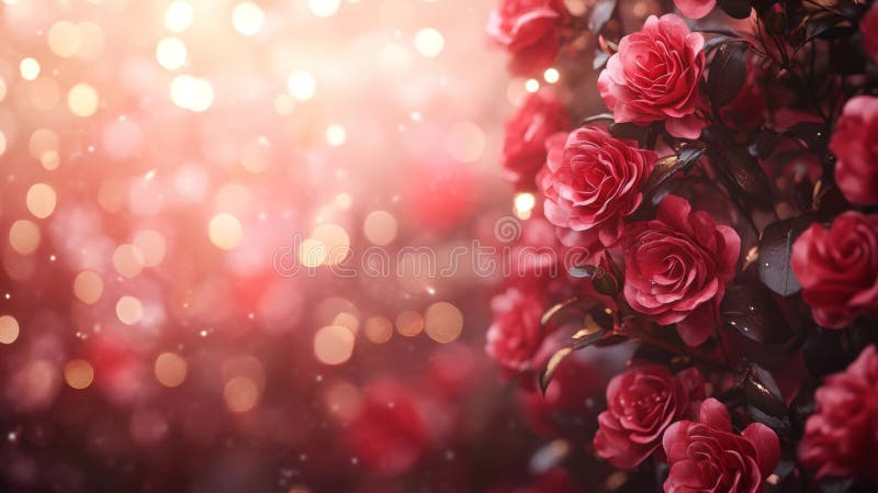 Dark Red Roses Bloom in Glowing Light Stock Illustration - Illustration ...