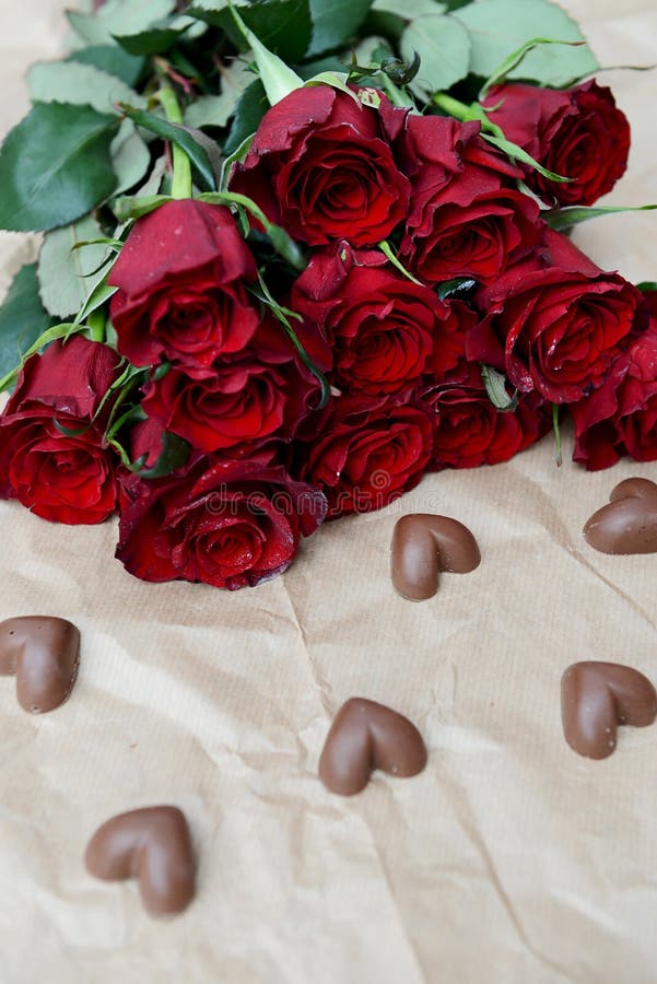 Dark Red Roses and Chocolate Hearts Stock Photo - Image of valentine ...