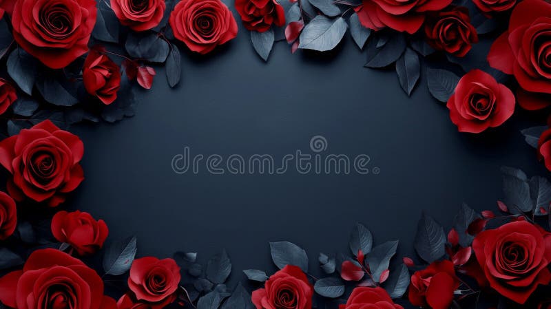 Dark Red Roses Frame Dark Background Elegant Floral Design Stock ...