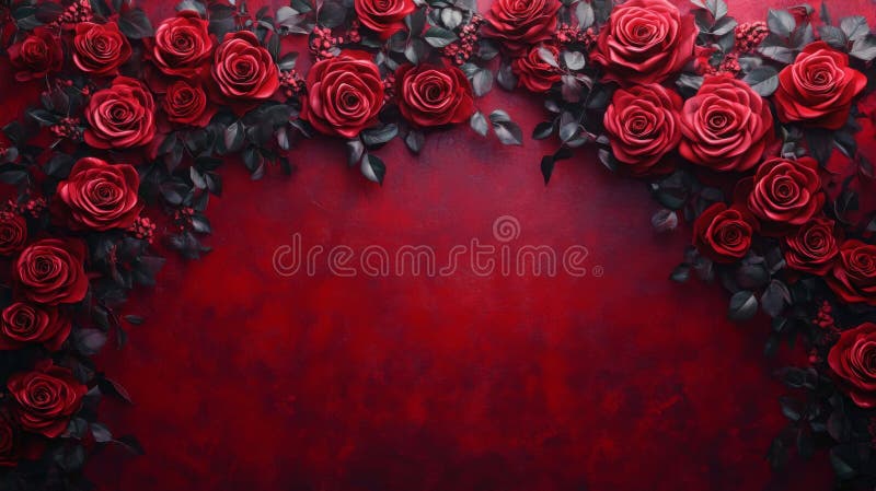Dark Red Roses Frame a Maroon Background Stock Illustration ...