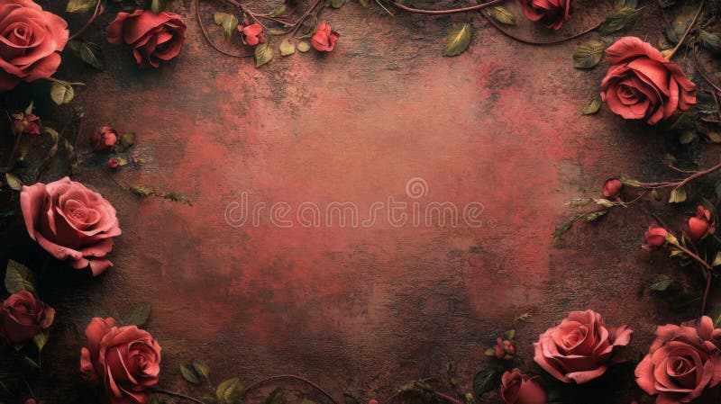 Dark Red Roses Frame Rustic Background Stock Illustration ...