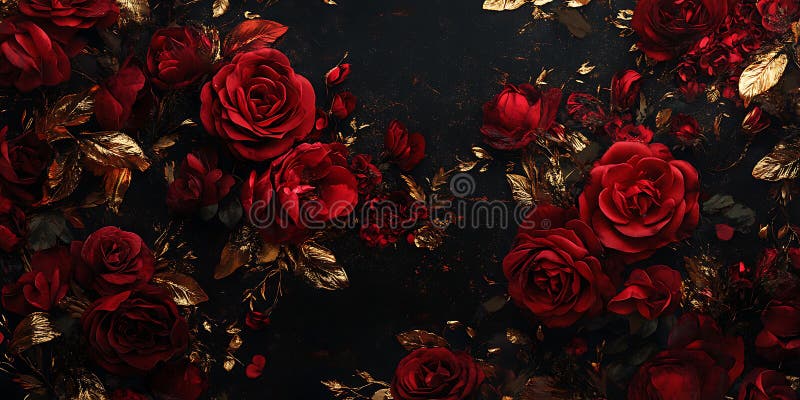 Dark Red Roses Gold Background Texture Stock Illustration ...