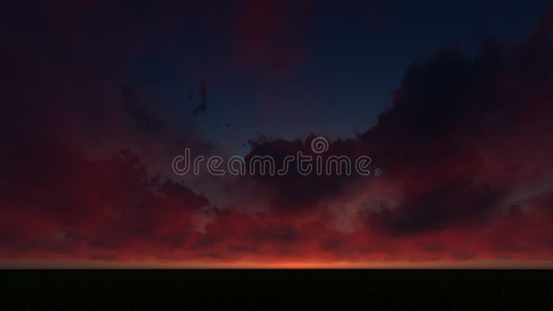 Dark red sunset on a field stock illustration. Illustration of blue ...