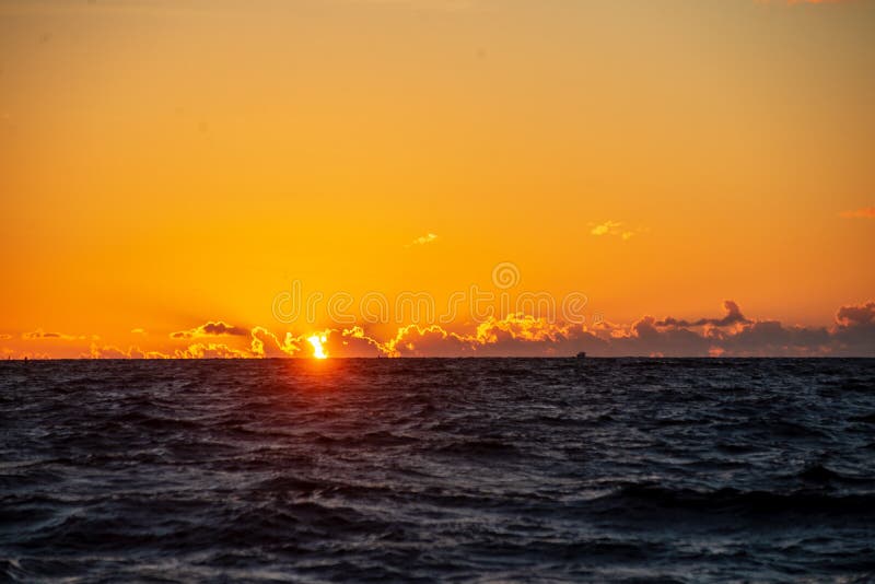 Dark Red Sunset Over Sea in Evening Stock Image - Image of reflection ...