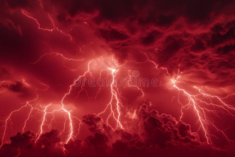 Dark Red Thunderstorm Background with Lightning Stock Illustration ...