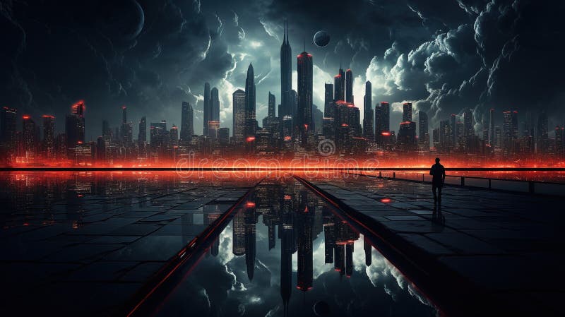 Dark Reflections of the Future, Digital Art Illustration, Generative AI ...