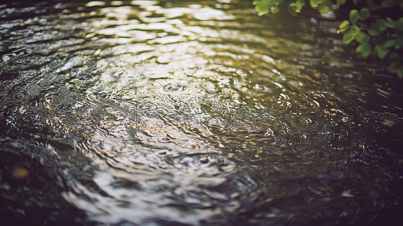 Echoes of Rain, Raindrops Splatter in a Puddle, Forming Ripples Against ...