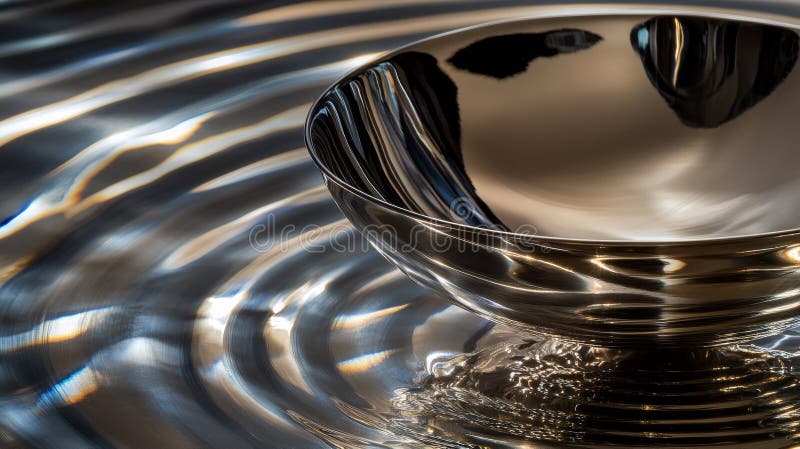 A Dark, Reflective Glass Bowl with Swirling Patterns Casts Intricate ...