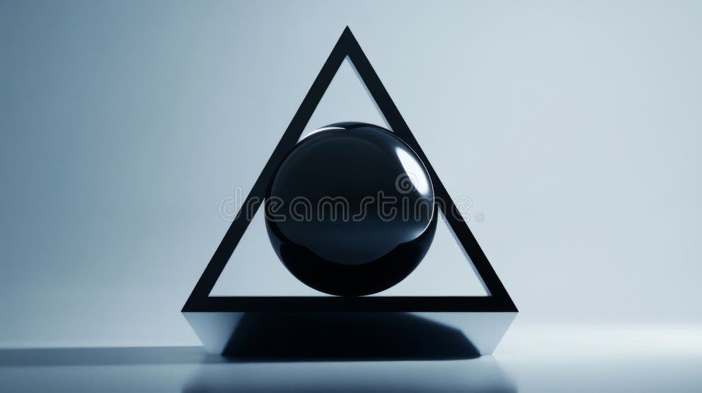 Dark Reflective Sphere Inside Chrome Triangle Stock Illustration ...
