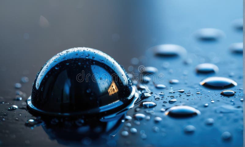 Dark Reflective Sphere with Water Droplets on Glossy Surface Stock ...