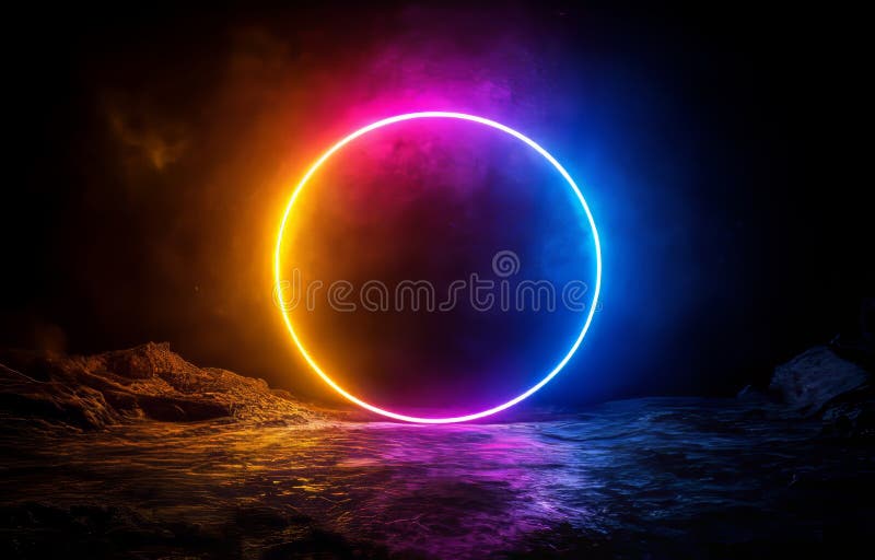 A Dark, Reflective Surface Supports a Ring that Exhibits a Glowing and ...