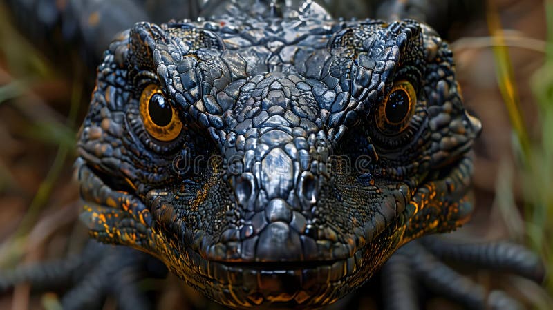 Dark Reptile Close Up 3D Illustration Stock Illustration - Illustration ...