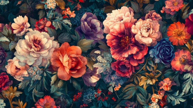 Dark Rich Colorful Floral Pattern with Roses and Peonies Stock ...