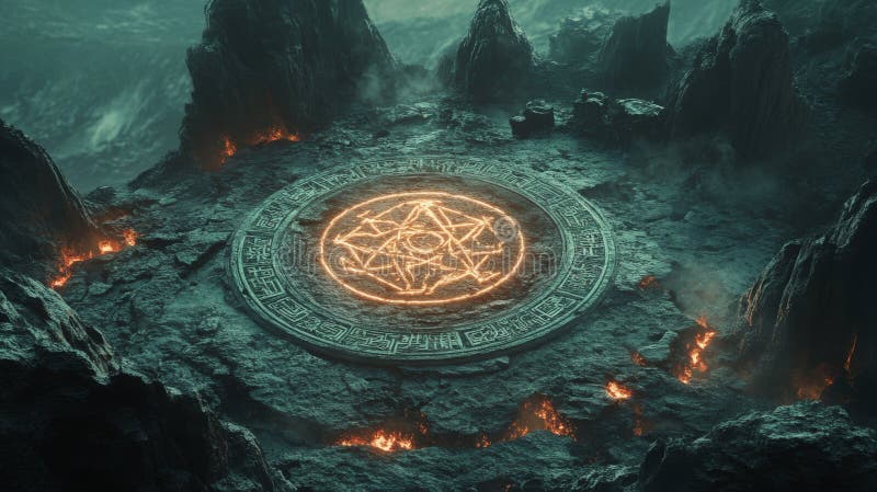 A Dark Ritual Circle is Situated within an Ancient Stone Temple Where a ...