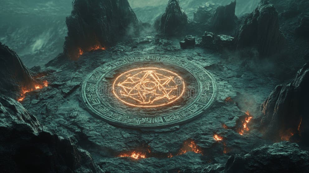 A Dark Ritual Circle is Situated within an Ancient Stone Temple Where a ...