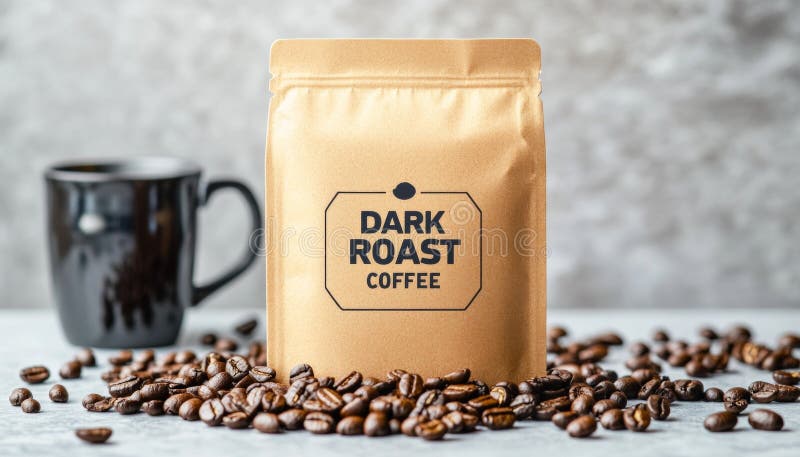 Dark Roast Coffee Pouch with Coffee Beans and Chocolate a Rich and ...