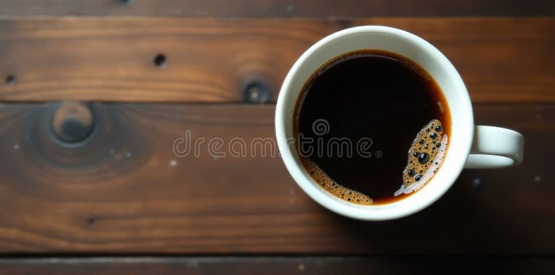 Dark Roast Coffee in White Ceramic Mug, Top View, Dark, Clean Stock ...