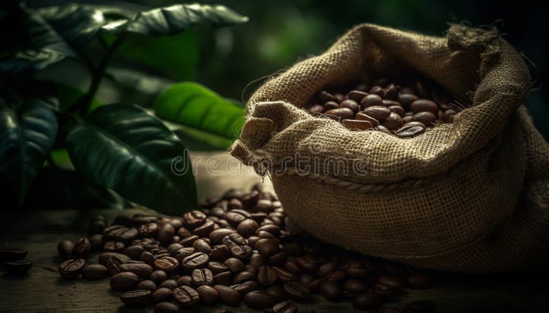 Dark Roasted Coffee Beans in Burlap Sack, Perfect for Caffeine ...