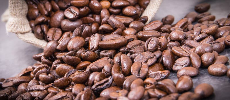 Dark Roasted Fragrant Coffee Beans in Jute Bag Stock Photo - Image of ...