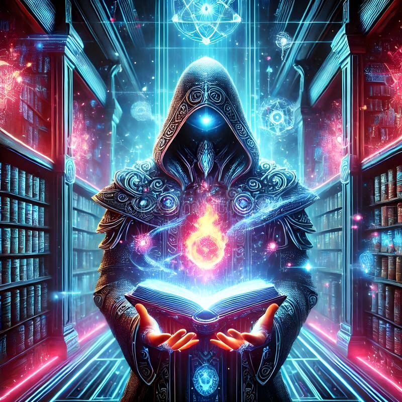 Powerful Sorcerer Wearing Dark Cloak Casting Bright Spell from Open ...