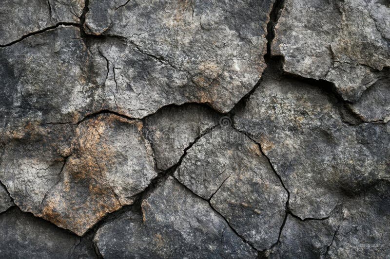 Dark Rock Surface Shows Cracks and Texture, Rugged Stone with Cracks ...