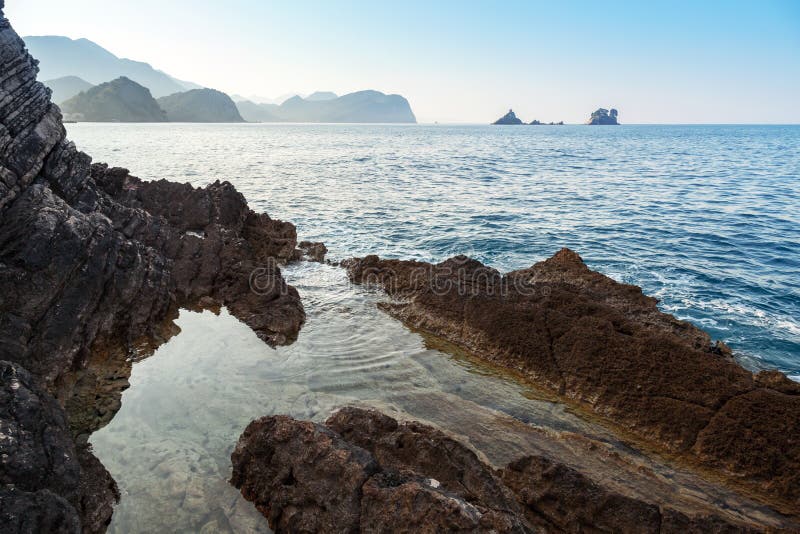 Dark Rocks of Adriatic Sea Coast Stock Photo - Image of natural, beauty ...