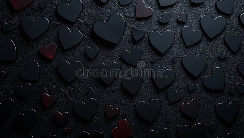 Dark Romantic Black Hearts Pattern Elegant Design Matte Texture 3D ...