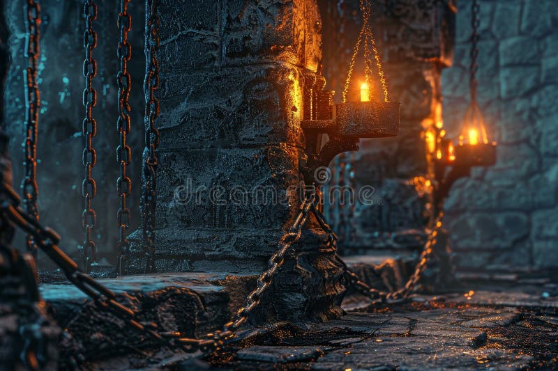 A Dark Room with Chains and a Candle with Generative AI Stock ...