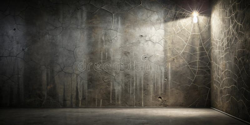 Dark Room Corner with Cracked Concrete Walls and Single Light Source ...