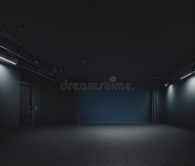 A Dark Room with a Curtain on the Left Side and a Curtain on the Right ...