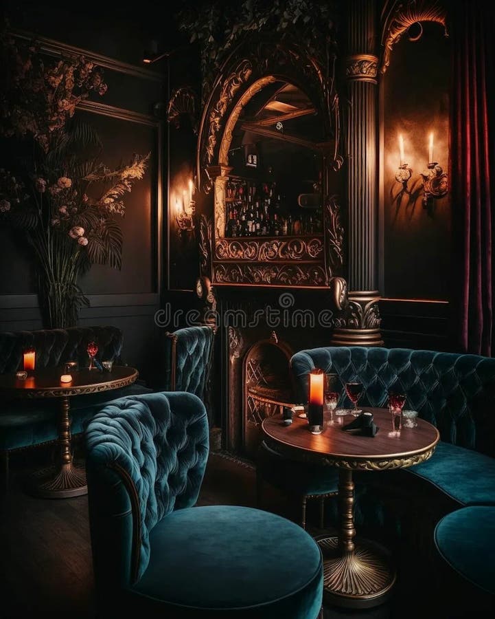 The Dark Room is Decorated with a Plant and a Candle. Stock ...