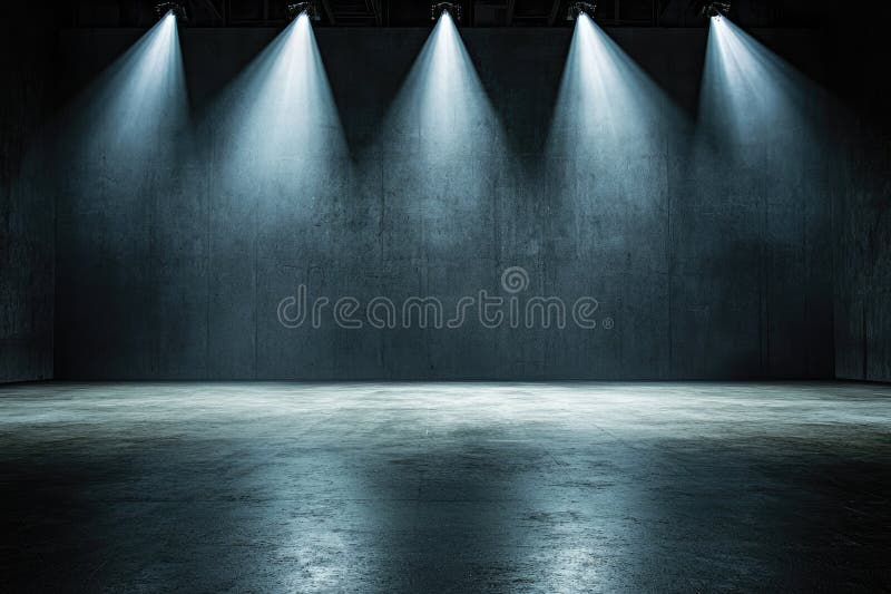 A Dark Room with Five Lights Shining on the Wall Stock Image - Image of ...