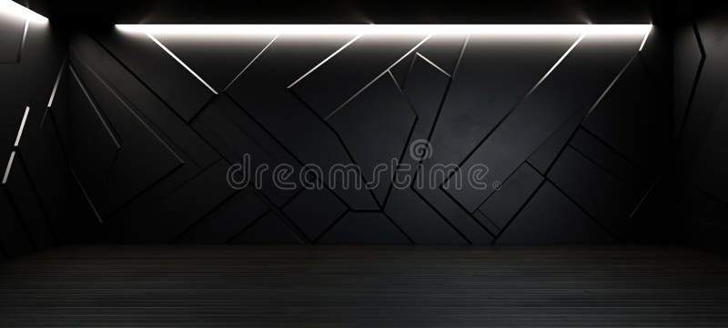 A Dark Room with a Geometric Wall Pattern and a White Light in the ...