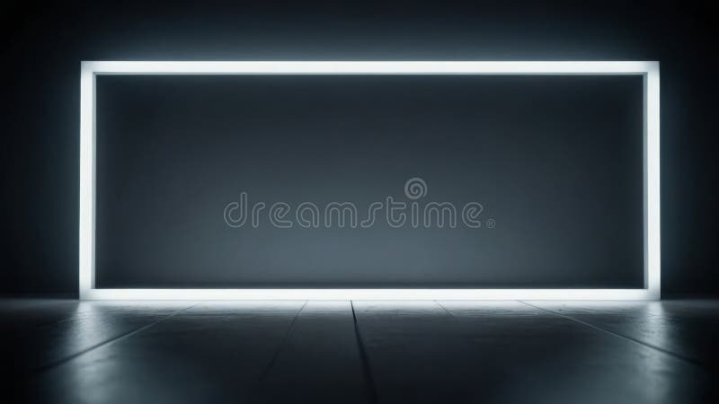 Dark Room with Glowing Rectangular Frame, Symbolizing Minimalism and ...