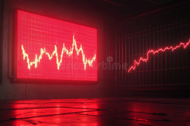 In a Dark Room, a Glowing Red Graph Displaying a Steep Decline in Stock ...