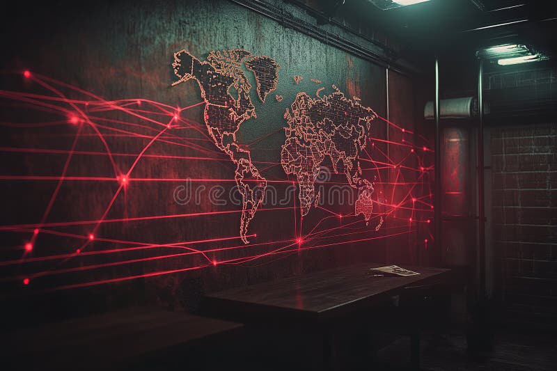 World Map on Red Wall. Popular World Map Template Stock Photo - Image ...