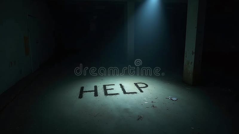 Dark Room with "HELP" Written on Floor Stock Illustration ...