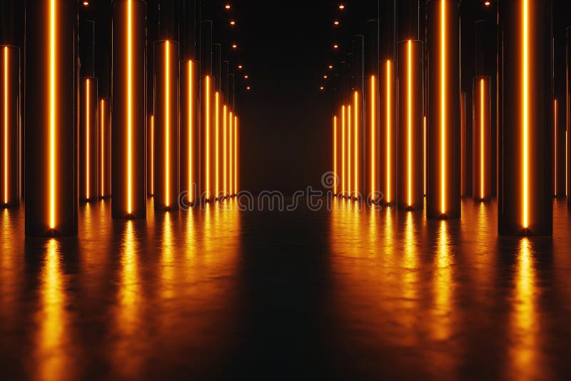 Dark Room Illuminated by Glowing Orange Light Pillars Creates Striking ...