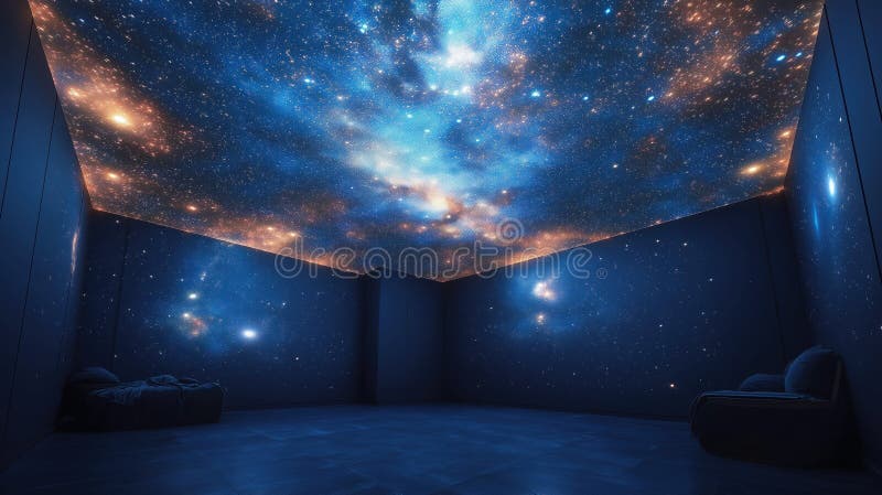 Dark Room Interior Design Features Celestial Ceiling. Starry Night Sky ...