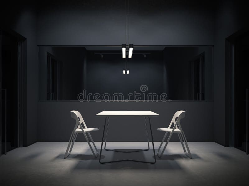 Dark Interrogation Room with Detective and Suspect or Victim ...
