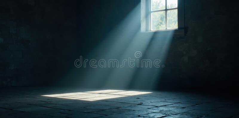 Dark Room, Light Beam Cuts through Darkness, Revealing Texture , Still ...