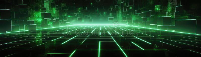 Dark Room with Lot of Green Lights Matrix Coded Background Representing ...