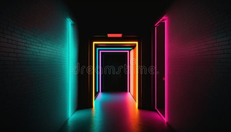 A Dark Room with a Lot of Neon Lights Stock Illustration - Illustration ...