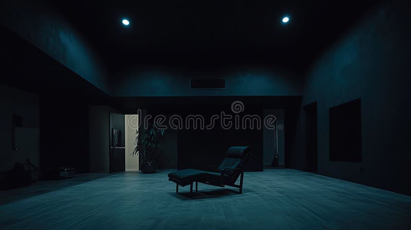Dark Room Lounge Chair Interior Design Minimalist Stock Photo - Image ...