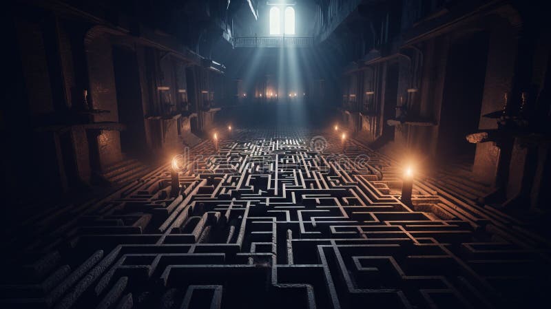 A Dark Room with a Maze in the Middle of the Floor and a Light Coming ...
