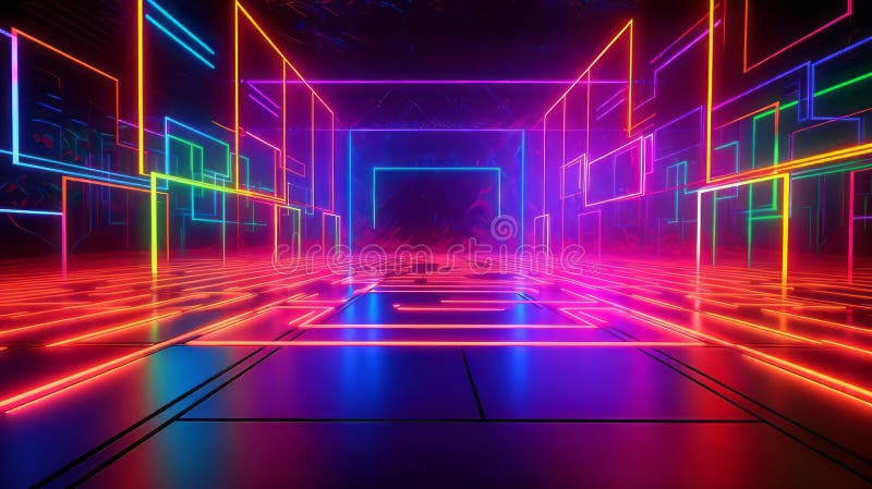 In a Dark Room, Modern Multi-colored Neon Glowing Led on a Wall and ...