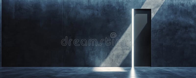 Dark Room with Open Door and Light Beam, Minimalist Architecture ...
