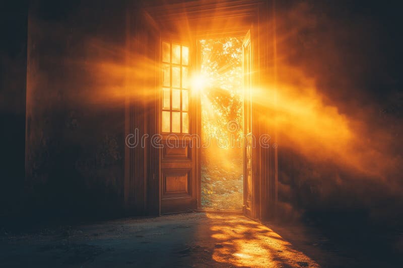 Dark Room Open Doors. Sunlight Shines through Windows, Rays, Glare ...