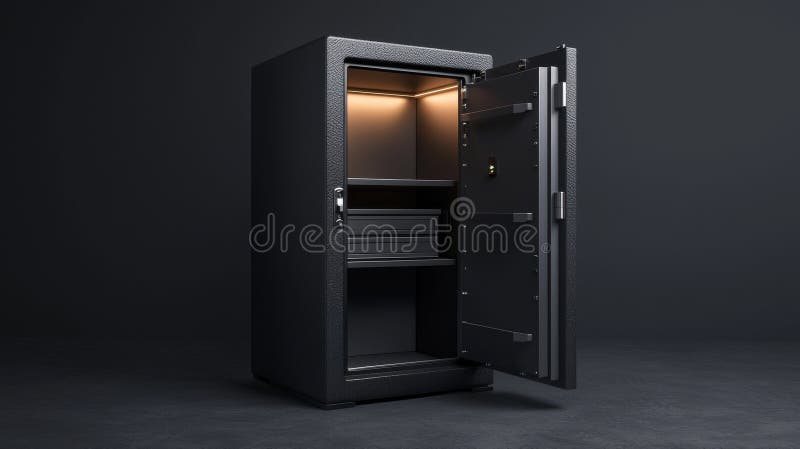 In a Dark Room, an Open Empty Safe Stands Illuminated from within ...